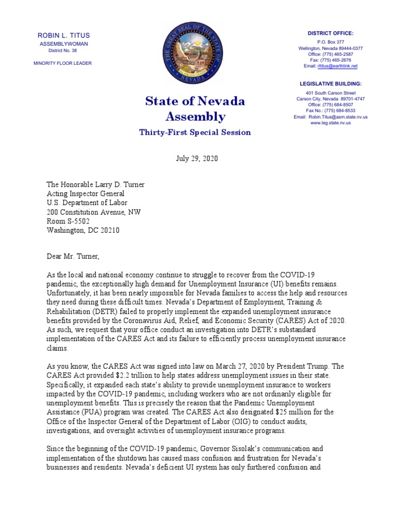 FINAL - DETR Letter PDF | PDF | Unemployment Benefits | Unemployment