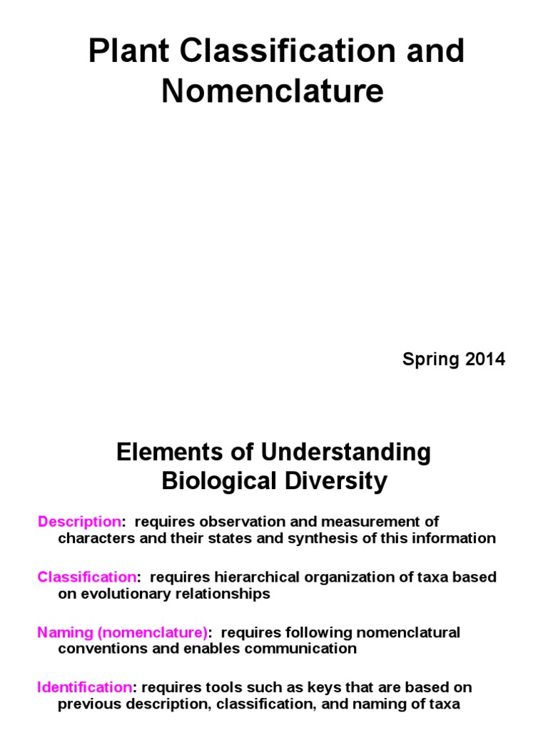 Plant Classification and Nomenclature: Spring 2014 | PDF | Phylogenetic ...