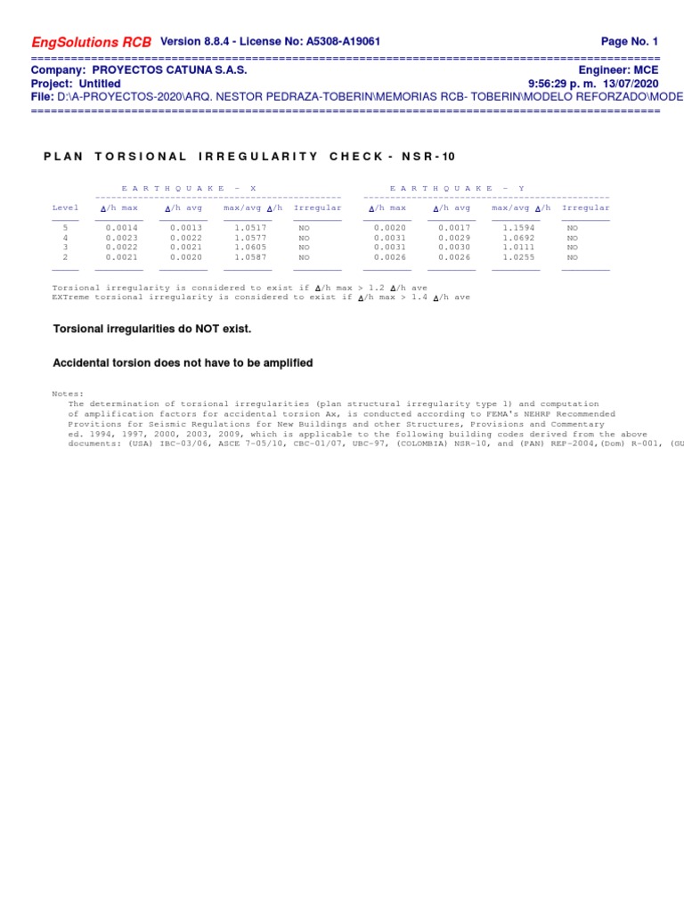 Engsolutions RCB: Plan Torsional Irregularity Check - Nsr-10 | PDF