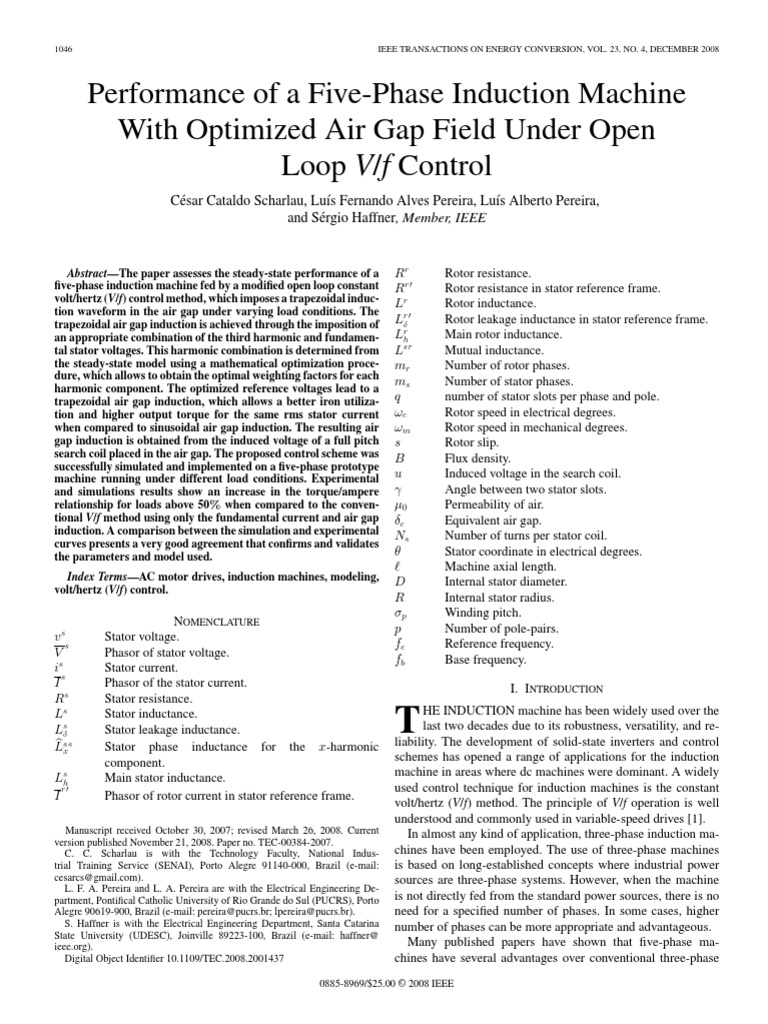 Performance of A Five-Phase Induction Machine With Optimized Air Gap Field Under Open Loop Cont ...