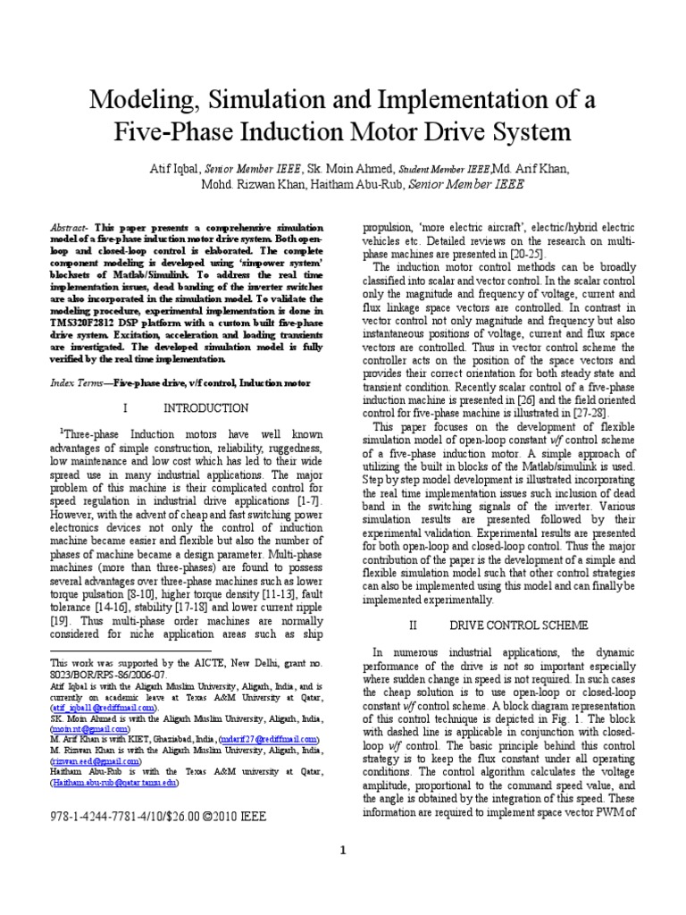 Modeling, Simulation and Implementation of A Five-Phase Induction Motor ...
