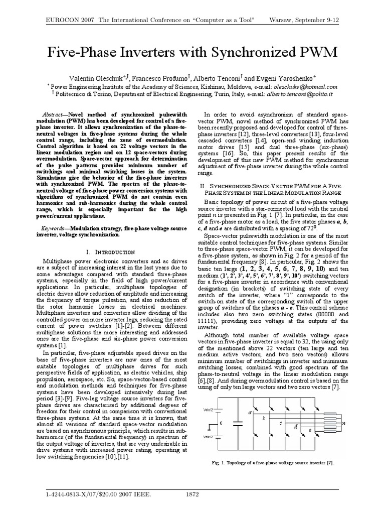 Five-Phase Inverters With Synchronized PWM | PDF | Power Inverter | Power Electronics