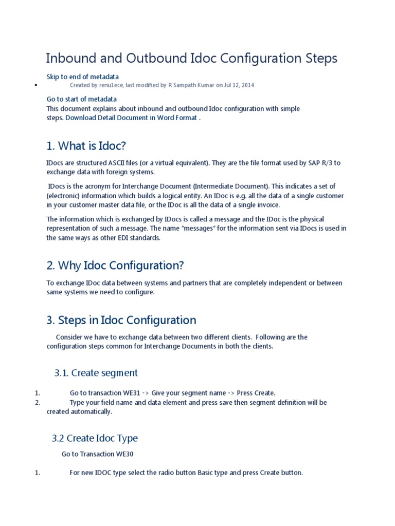 Inbound and Outbound Idoc Configuration Steps | PDF | Electronic Data ...