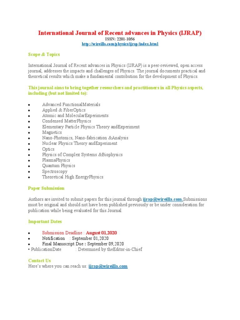 International Journal of Recent Advances in Physics (IJRAP) | PDF