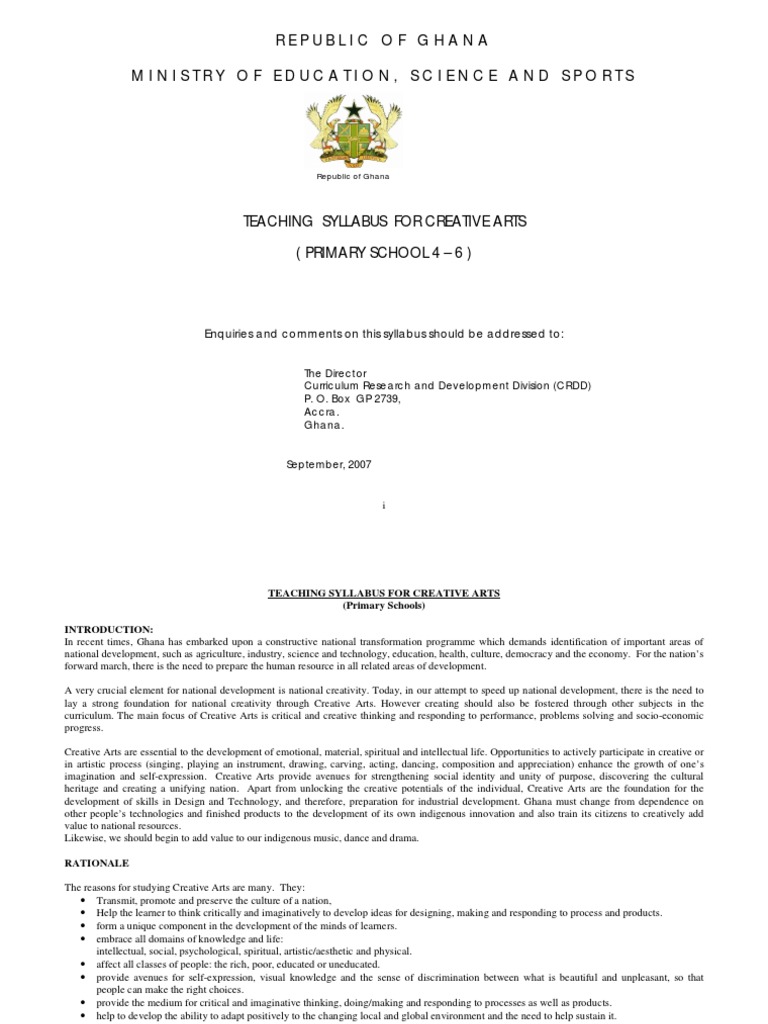 Ghana Primary Creative Arts Syllabus | PDF | Creativity | Teachers