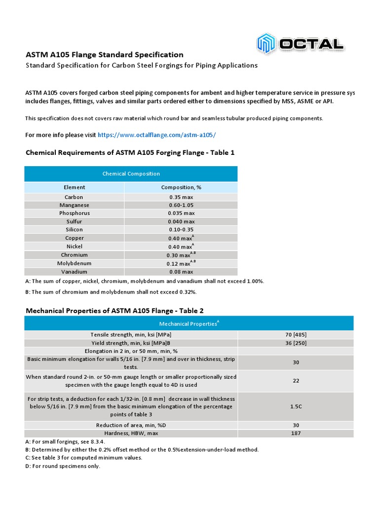 ASTM A105 Flange Specification Guide | PDF | Heat Treating | Pipe ...
