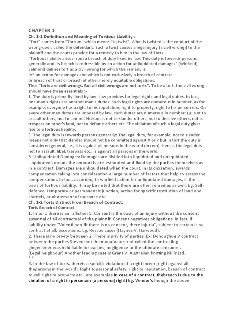 Ch. 1-1 Definition and Meaning of Tortious Liability | PDF | Reasonable ...