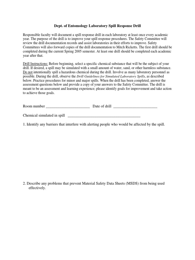 Lab Spill Drill | PDF | Laboratories | Dangerous Goods