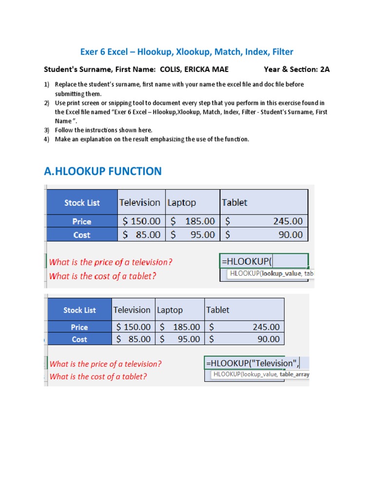 Excel Functions: HLOOKUP & XLOOKUP Guide | PDF | Software Engineering ...