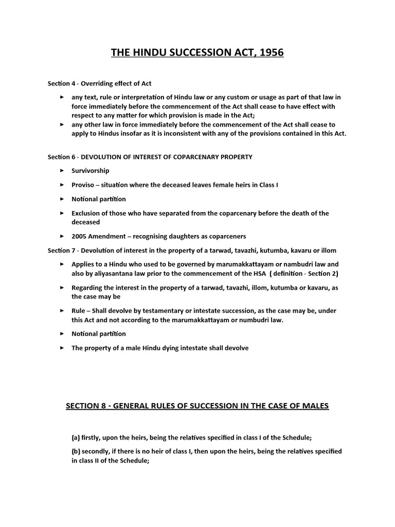 Overview of Hindu Succession Act 1956 | PDF | Inheritance | Intestacy