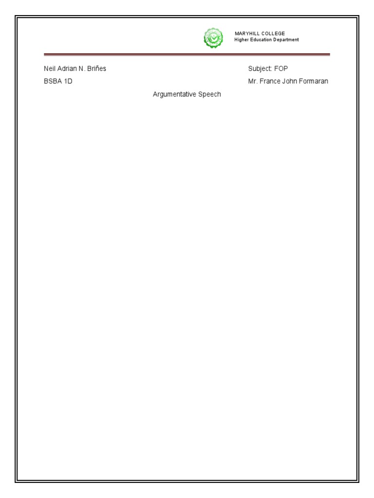 Speech Format Argumentative | PDF