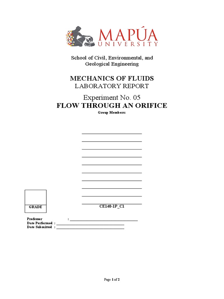 Flow Through An Orifice: Experiment No. 05 | Download Free PDF ...