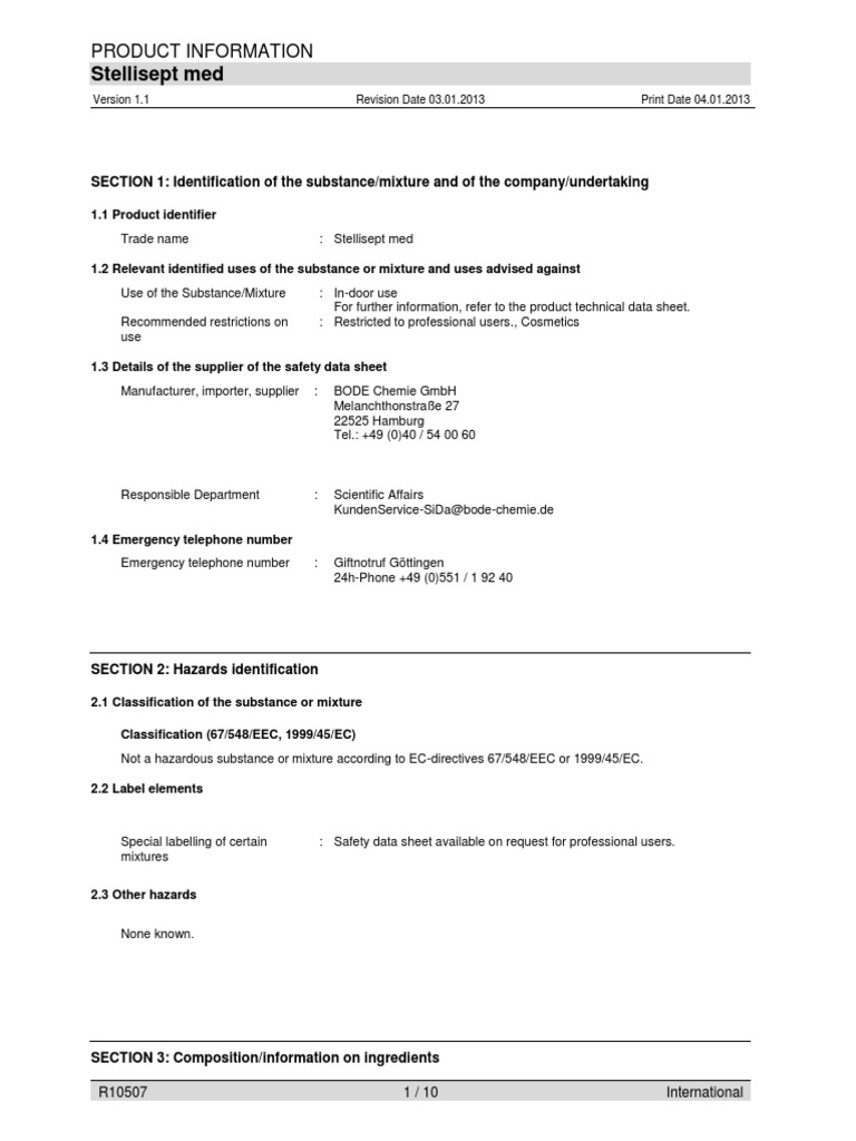 Stellisept - Med - Scrub MSDS | PDF | Dangerous Goods | Toxicity