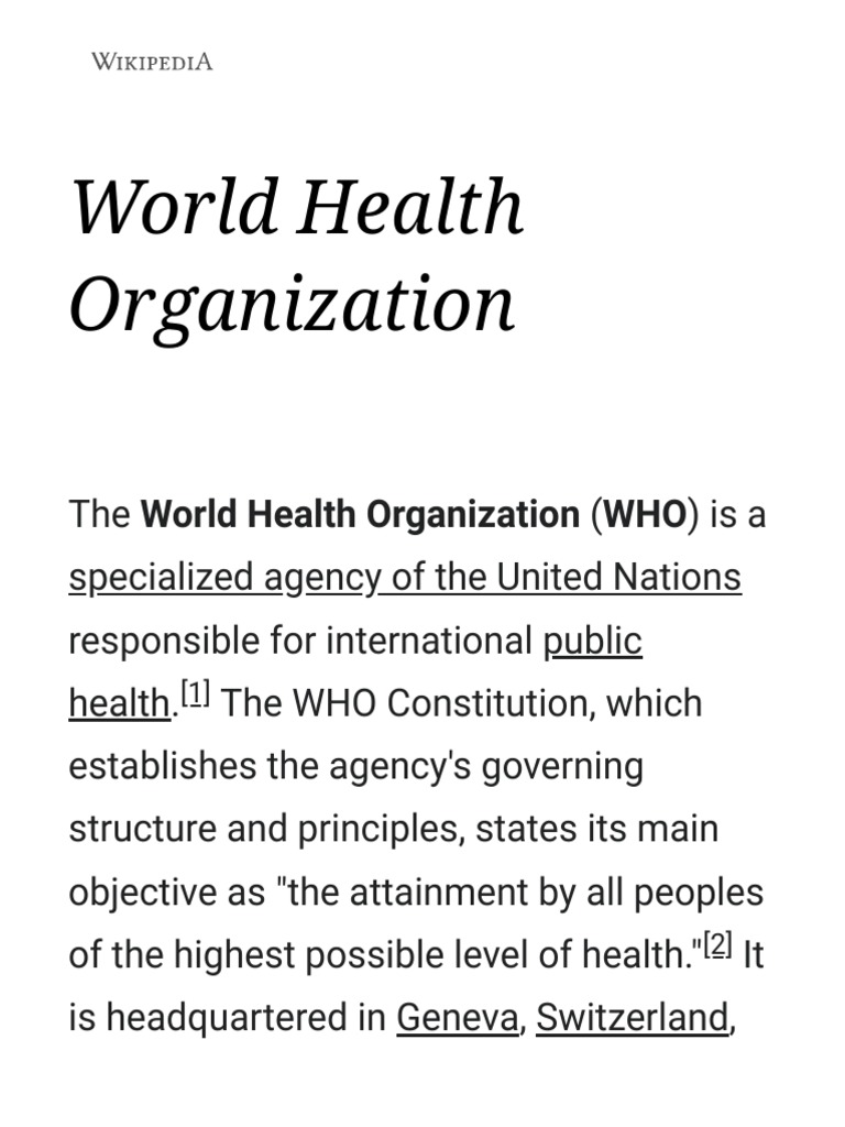 World Health Organization - Wikipedia | PDF