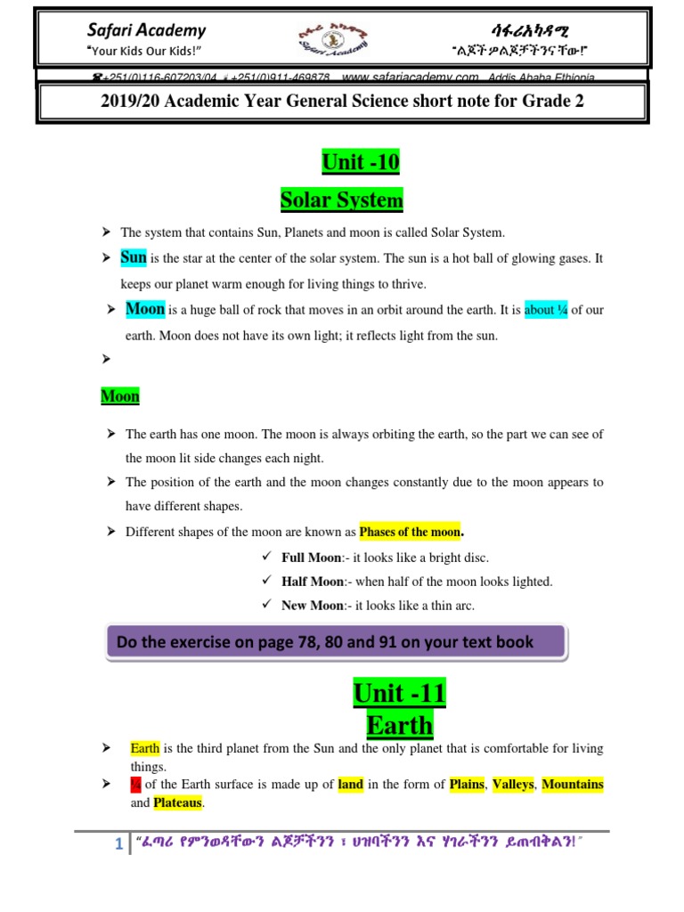 Grade 2 General Science Short Note 3 | PDF | Moon | Earth