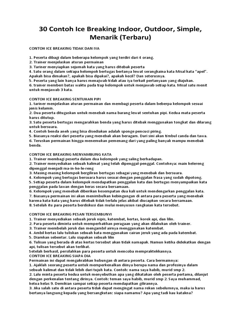 30 Contoh Ice Breaking Indoor | PDF