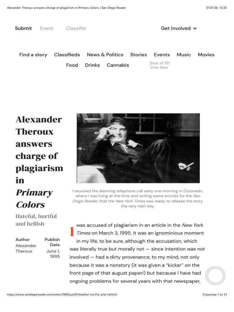 Alexander Theroux Answers Charge of Plagiarism in Primary Colors - San ...