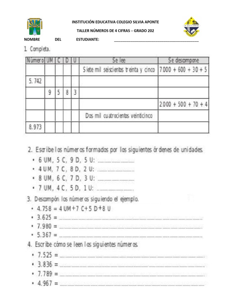 Taller Numeros 4 Cifras | PDF