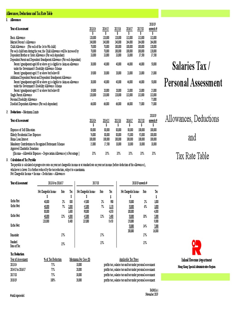 Salaries Tax / Personal Assessment: Allowances, Deductions and Tax Rate ...