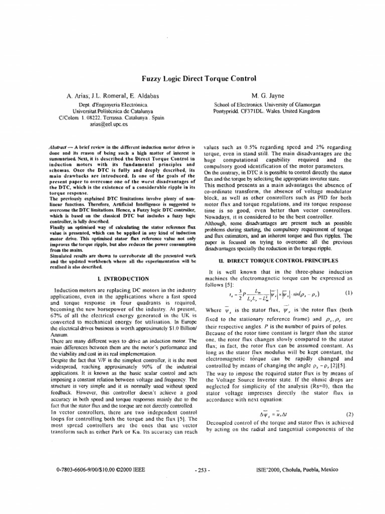 Fuzzy Logic Direct Torque Control | PDF | Electric Motor | Force