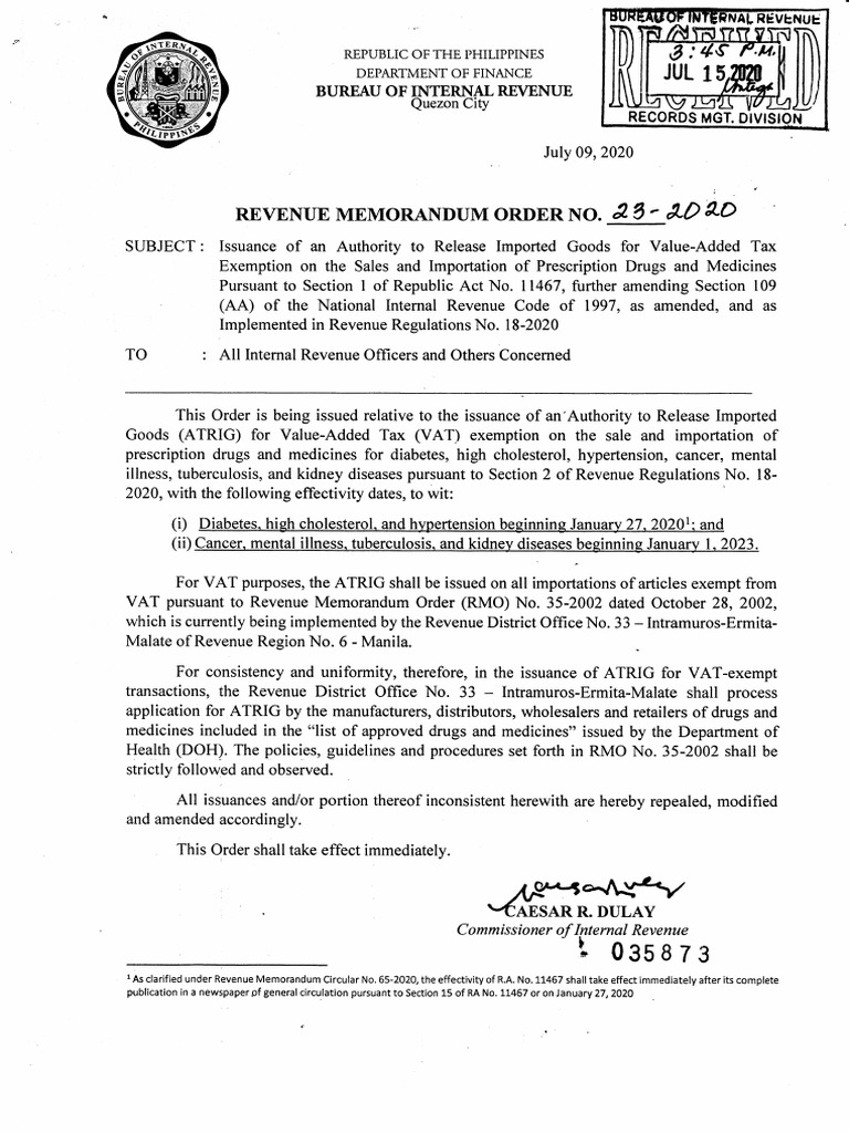 RMO No. 23-2020 | PDF | Value Added Tax | Government Finances