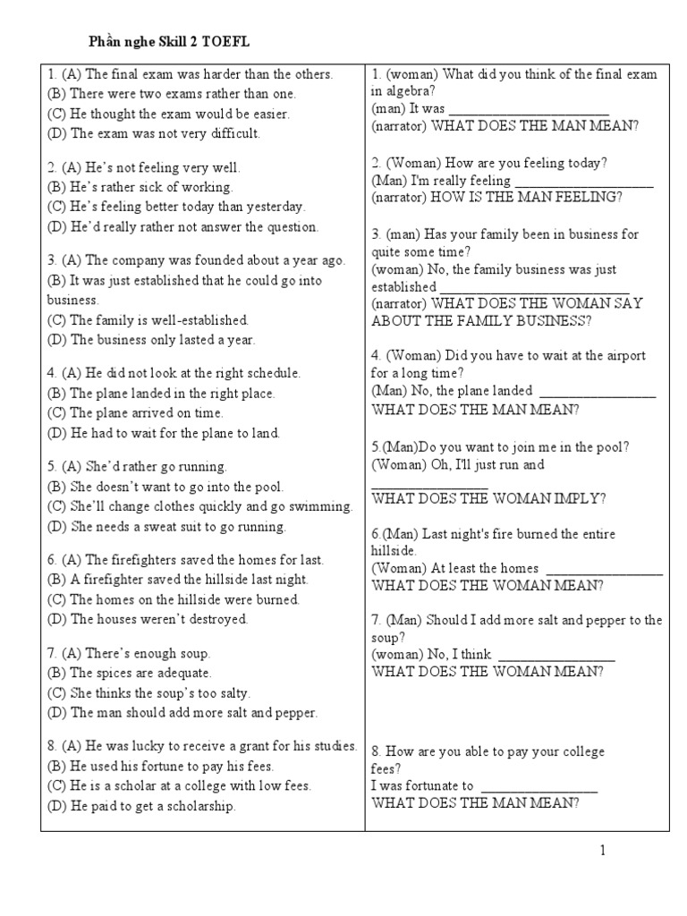 TOEFL EXERCISE 2 Exercise | PDF