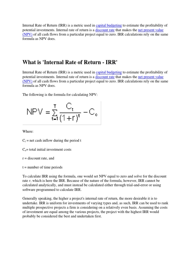 Internal Rate of Return, DCF, NPV | PDF | Net Present Value | Internal ...