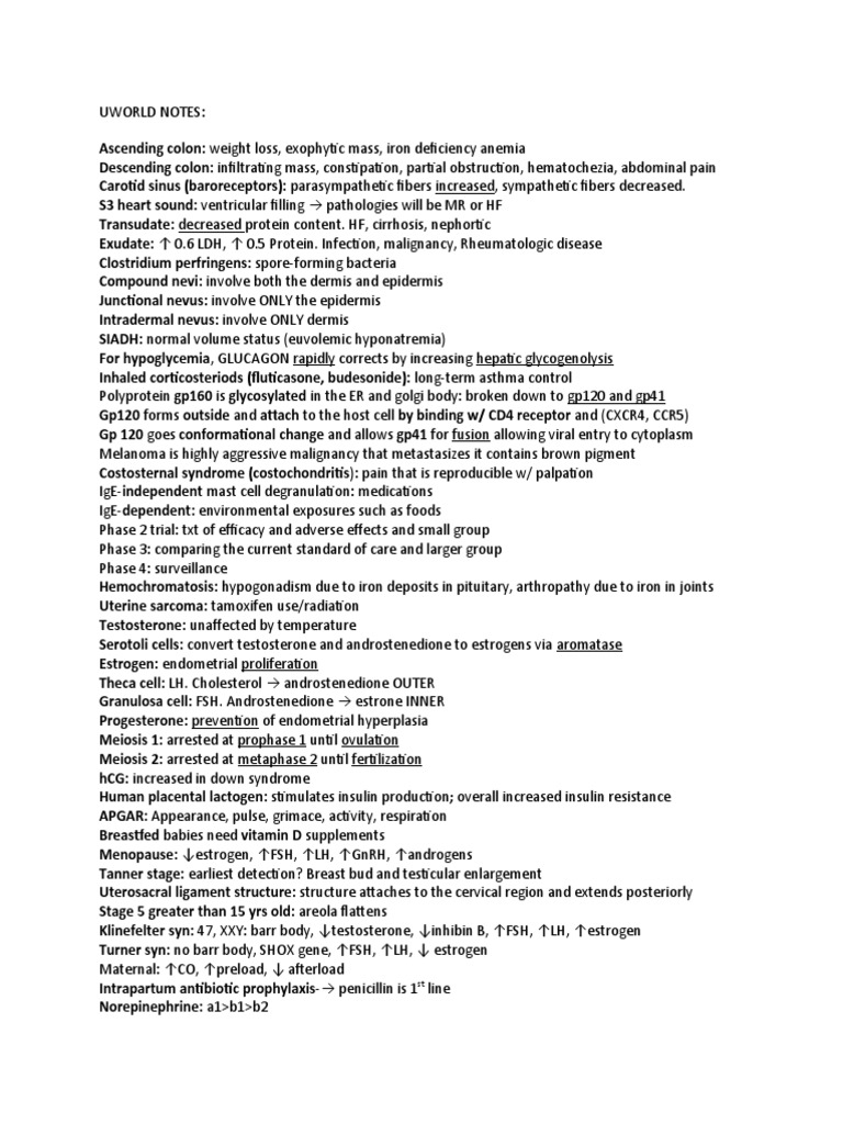 Uworld Notes | PDF | Medical Specialties | Clinical Medicine