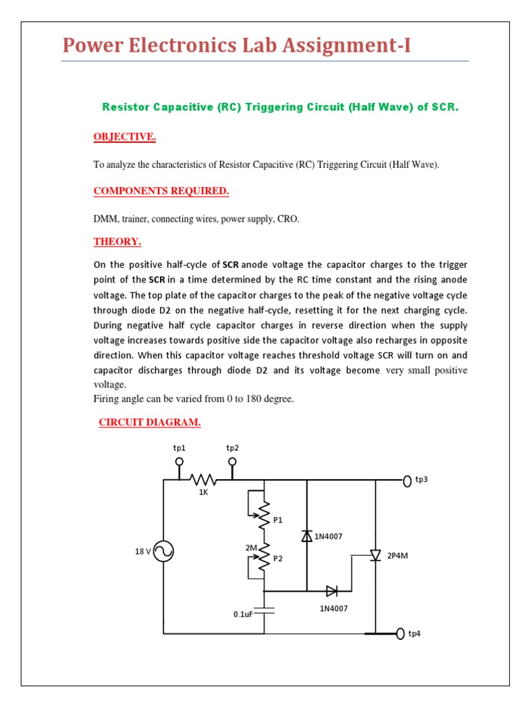 Power Electronics Lab Assignment-I: Resistor Capacitive (RC) Triggering Circuit (Half Wave) of ...