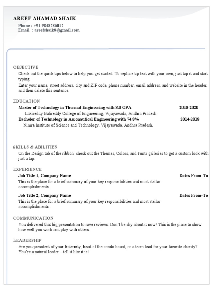 Areef Ahamad Shaik: Objective | PDF