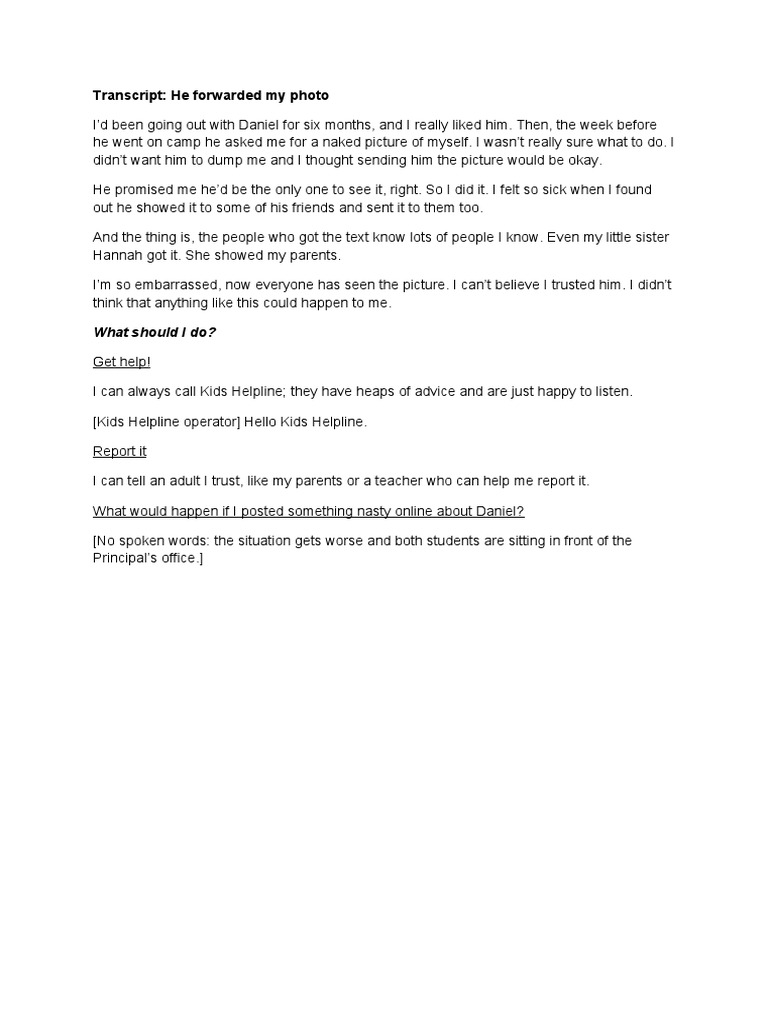 Transcript: He Forwarded My Photo: What Should I Do? | PDF