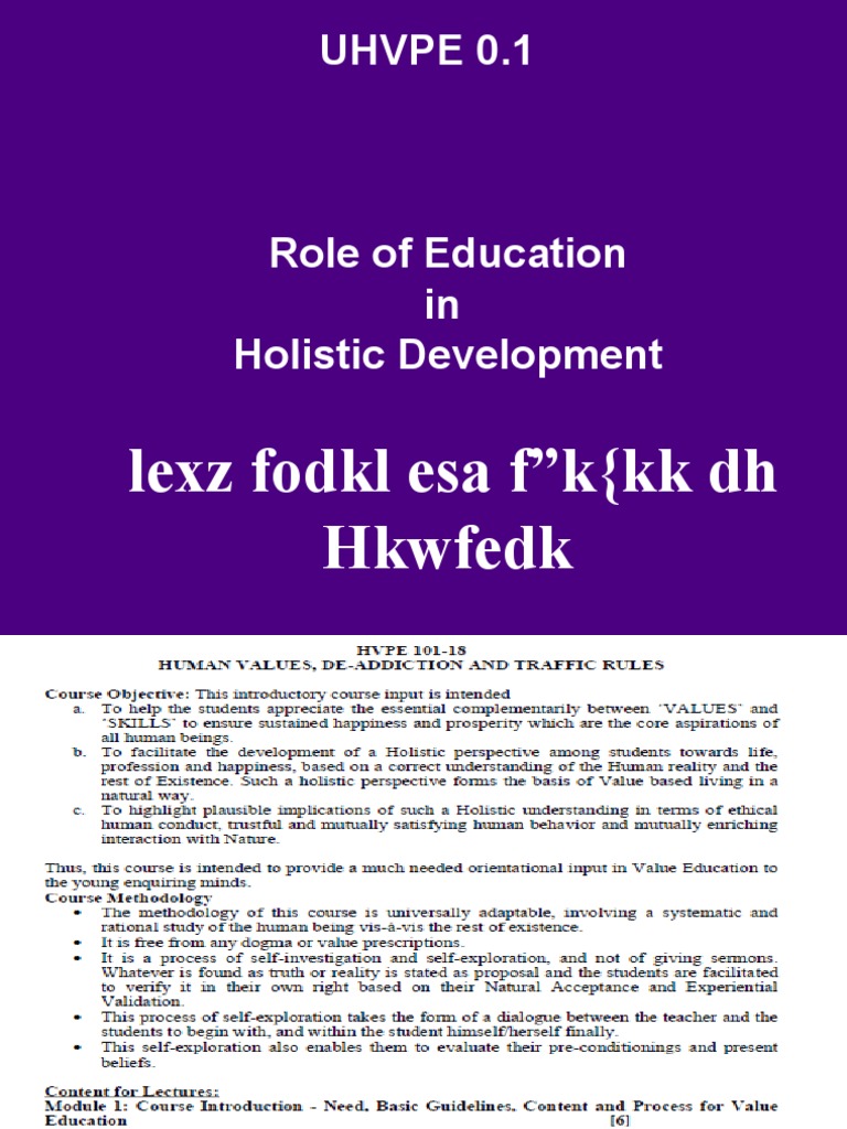 HVPE 0.1 Holistic Devl & Role of Edu | PDF | Psychological Concepts | Metaphysics Of Mind