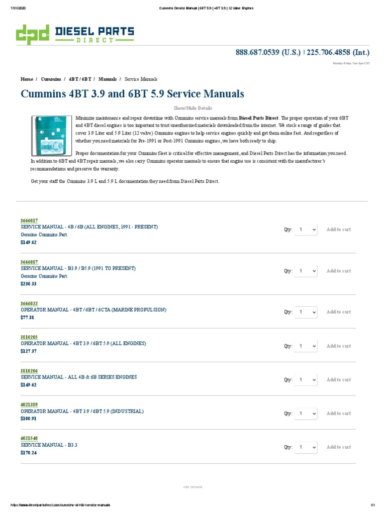 Cummins 4BT & 6BT Service Manuals | PDF | Cummins | Propulsion