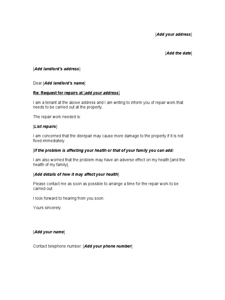 Tenant Repair Request Letter Template | PDF