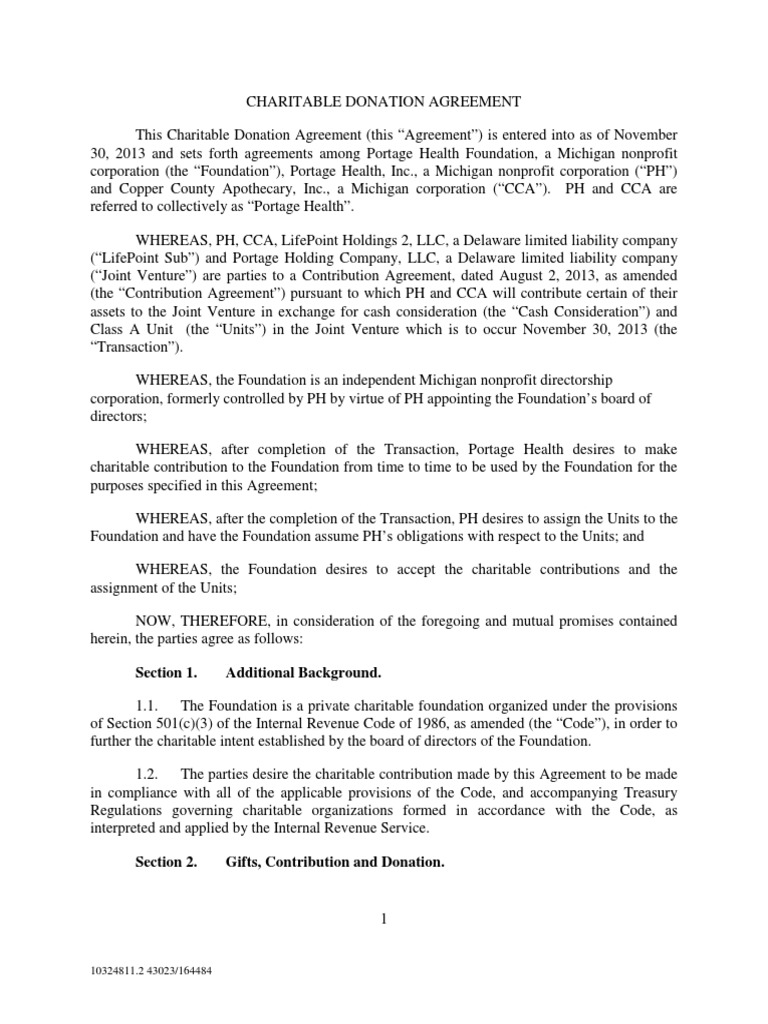 Charitable Donation Agreement 442210 7 PDF | PDF | Limited Liability ...