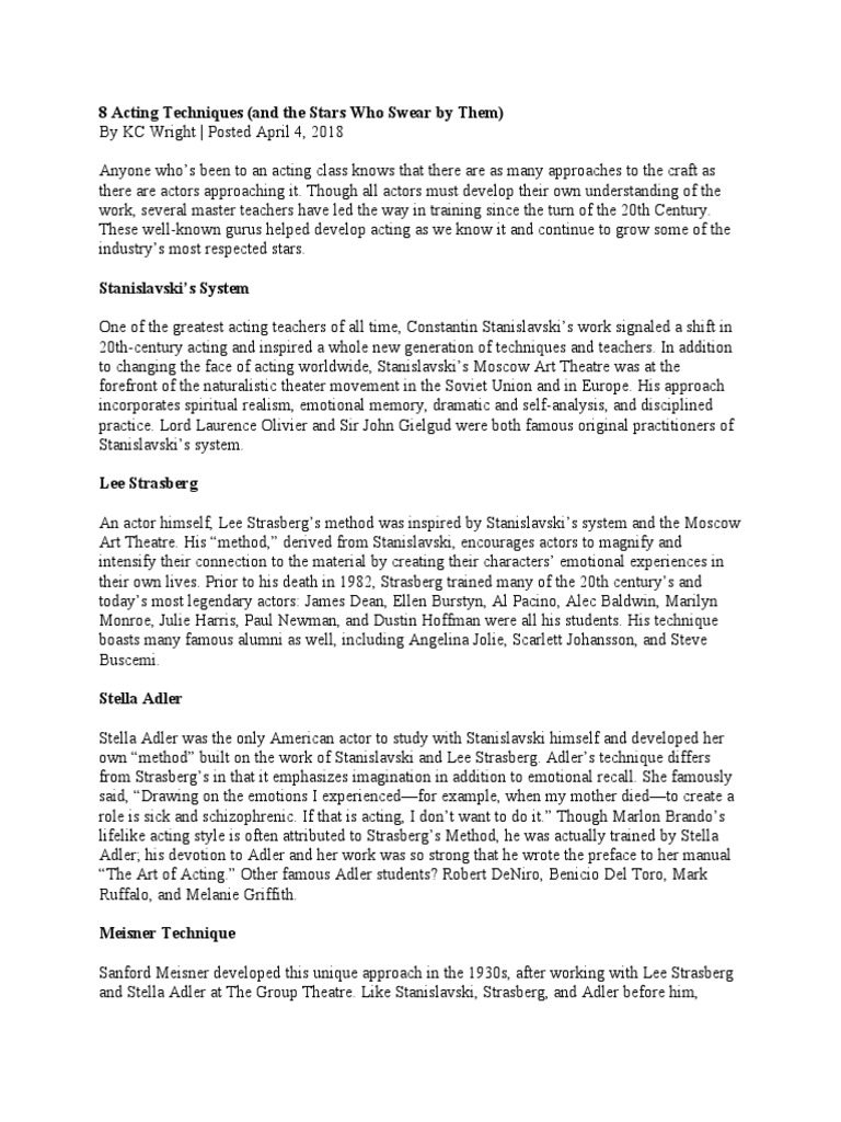 Wright, 8 Acting Techniques | PDF | Acting | Entertainment