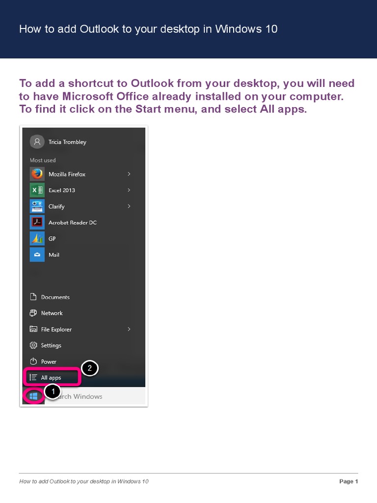 Add Outlook To Desktop in Windows 10 2j8gywp | PDF
