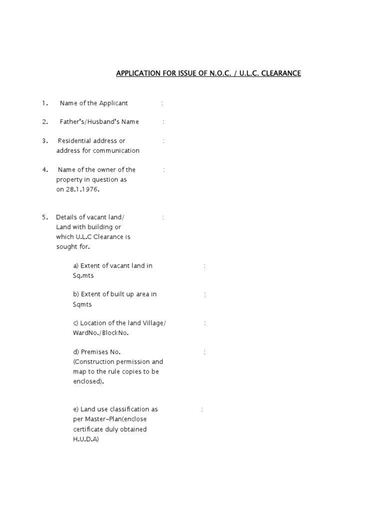 Application Form For ULC Clearance | PDF | Law