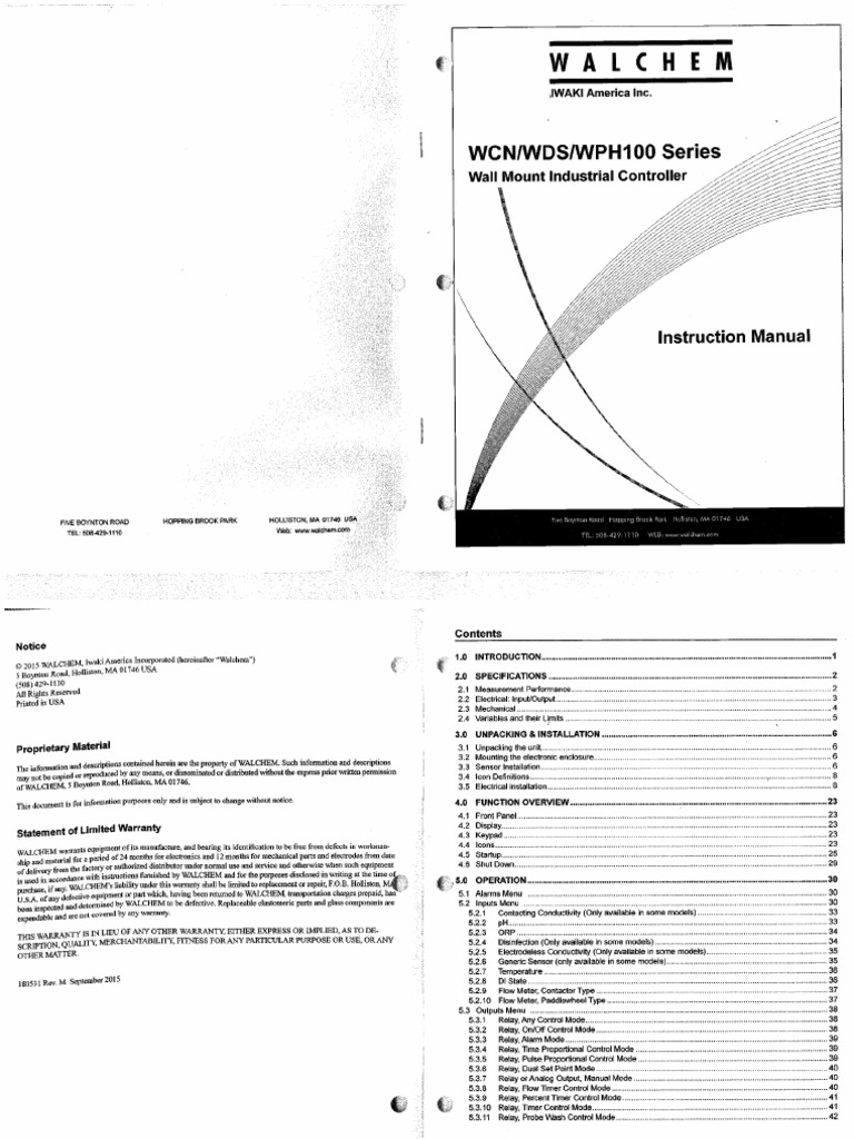 Walchem W100P Controller Manual (Full) | PDF