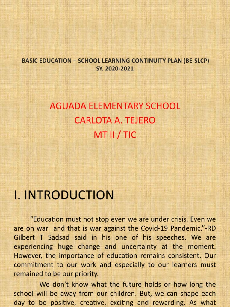 Basic Education - Learning Continuity Plan | PDF | Educational ...