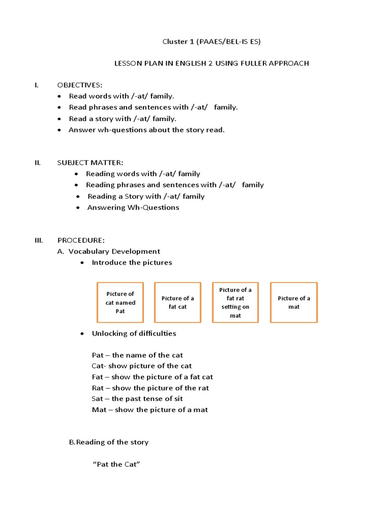 Reading Lesson Plan Fuller Approach | PDF | Vocabulary | Syntax
