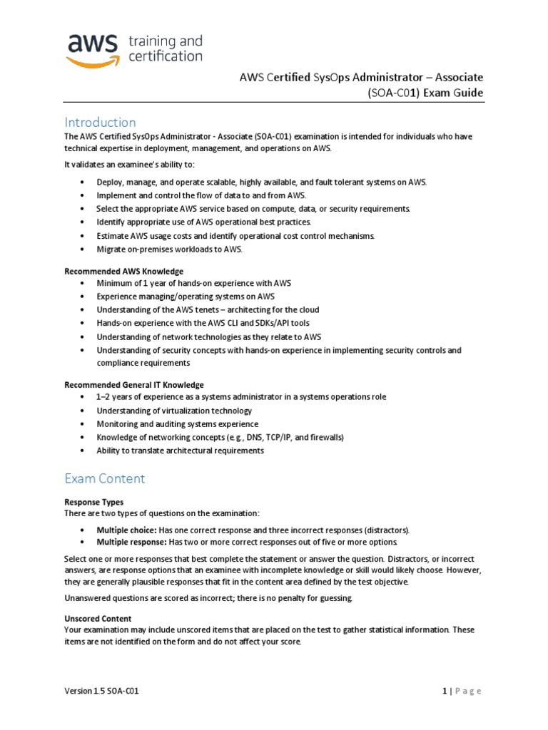 Aws Certified Sysops Administrator - Associate (Soa-C01) Exam Guide | PDF | Amazon Web Services ...