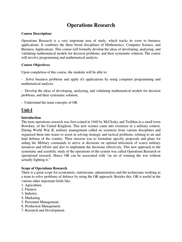 Operations Research PDF | PDF | Mathematical Optimization | Linear Programming
