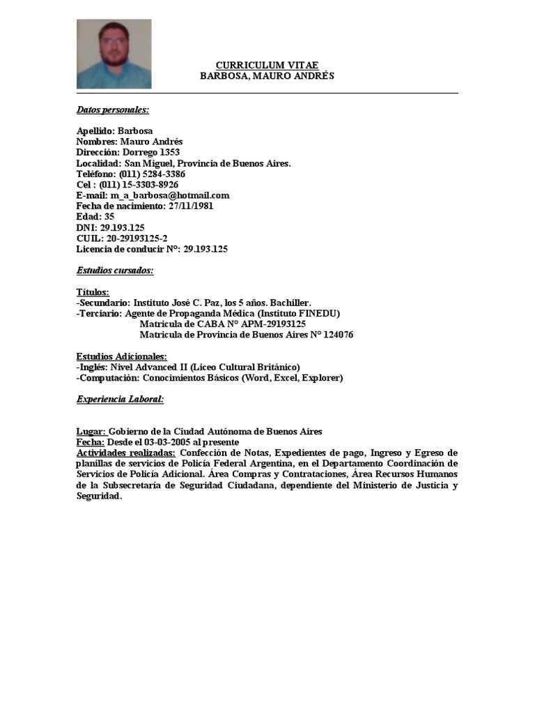 Curriculum Vitae Barbosa, Mauro | PDF