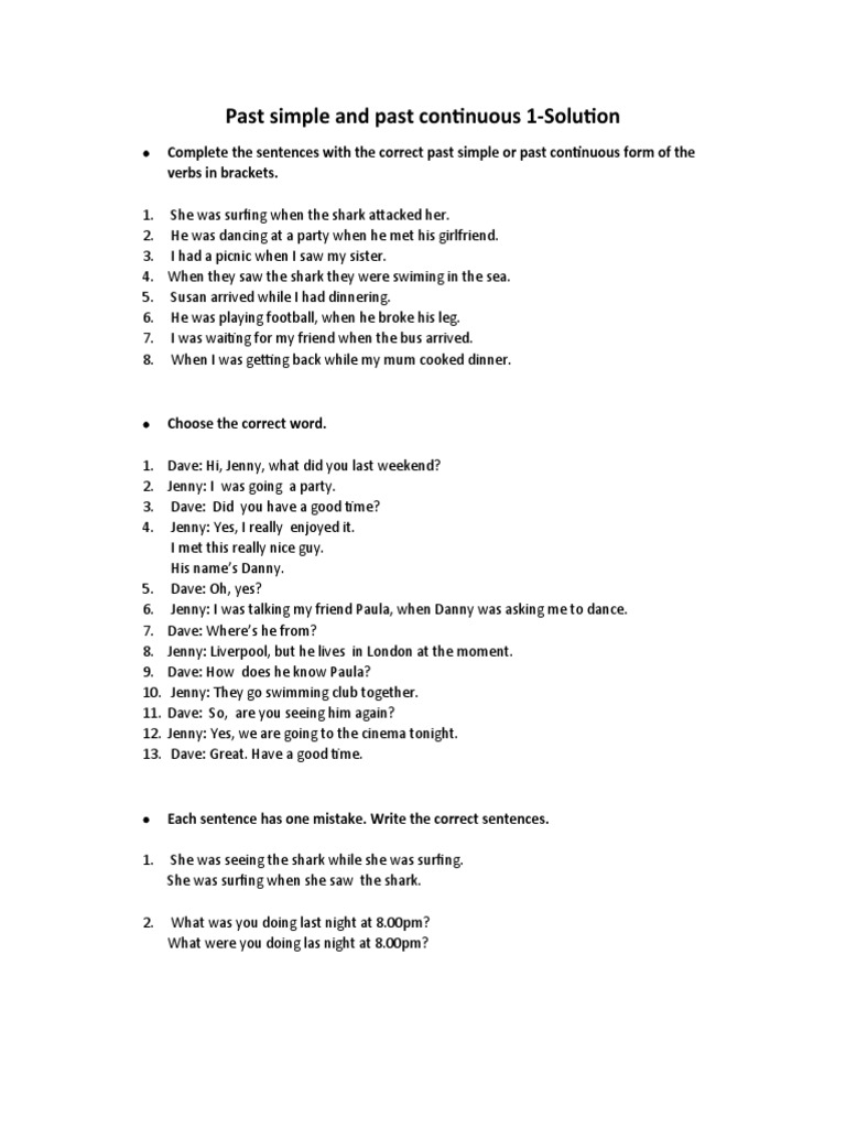 Past Simple and Past Continuous 1-Solution | PDF