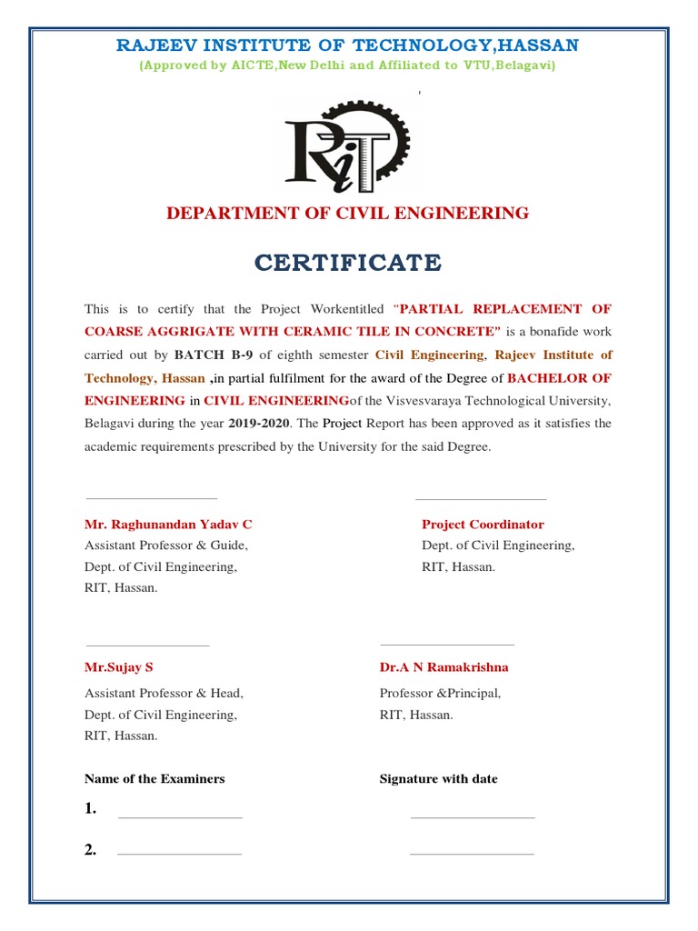 Certificate: Department of Civil Engineering | PDF | Art | Science ...