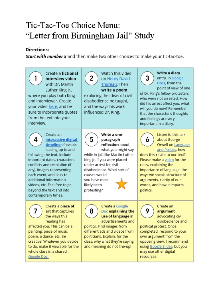 Choiceboard | Download Free PDF | Civil Disobedience | Martin Luther ...