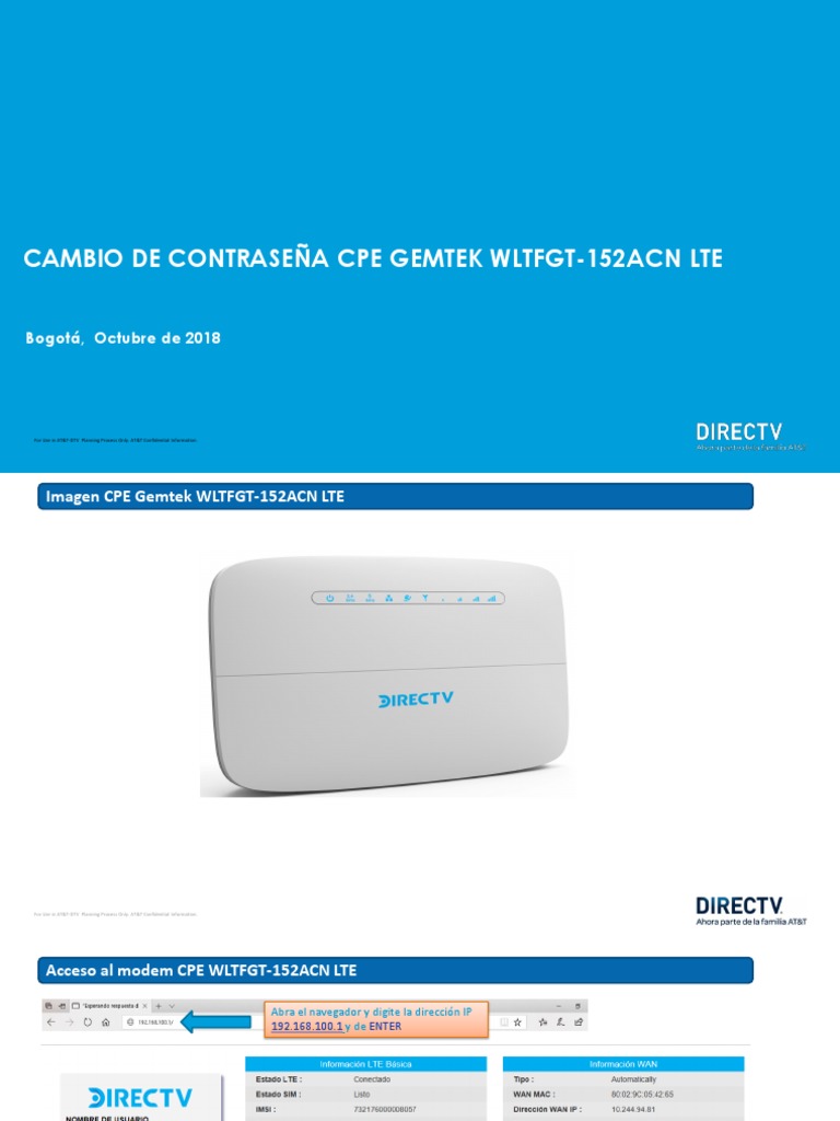 Manual Cambio de Contraseña CPE Gemtek PDF | PDF