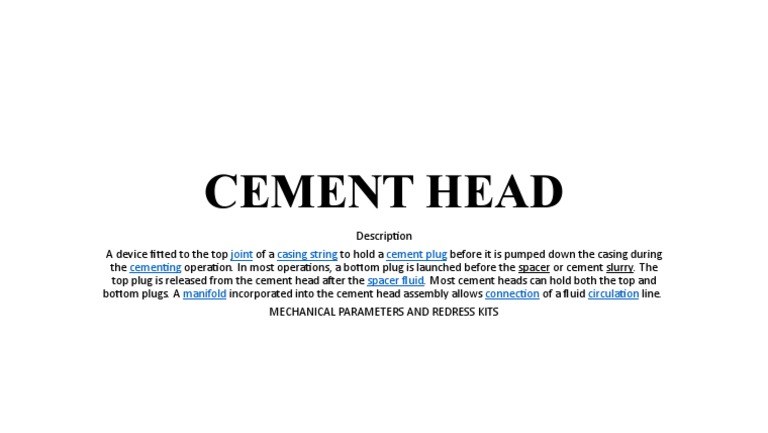Cement Head: Joint Casing String Cement Plug Cementing Spacer Fluid ...