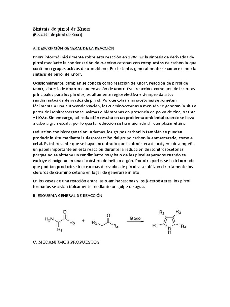 Síntesis de Pirrol de Knorr | PDF | Cetona | Ácido acético